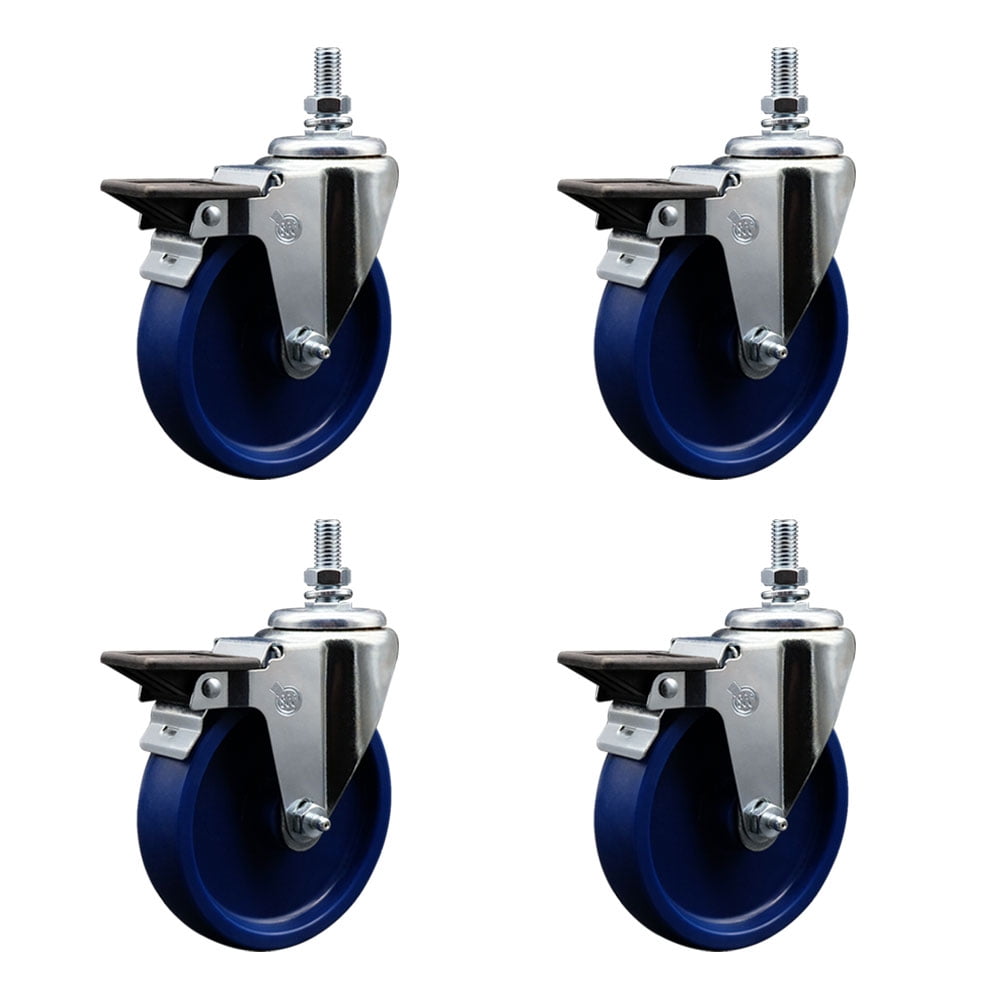 5 Inch Solid Polyurethane 10MM Threaded Stem Caster Set with Brake ...