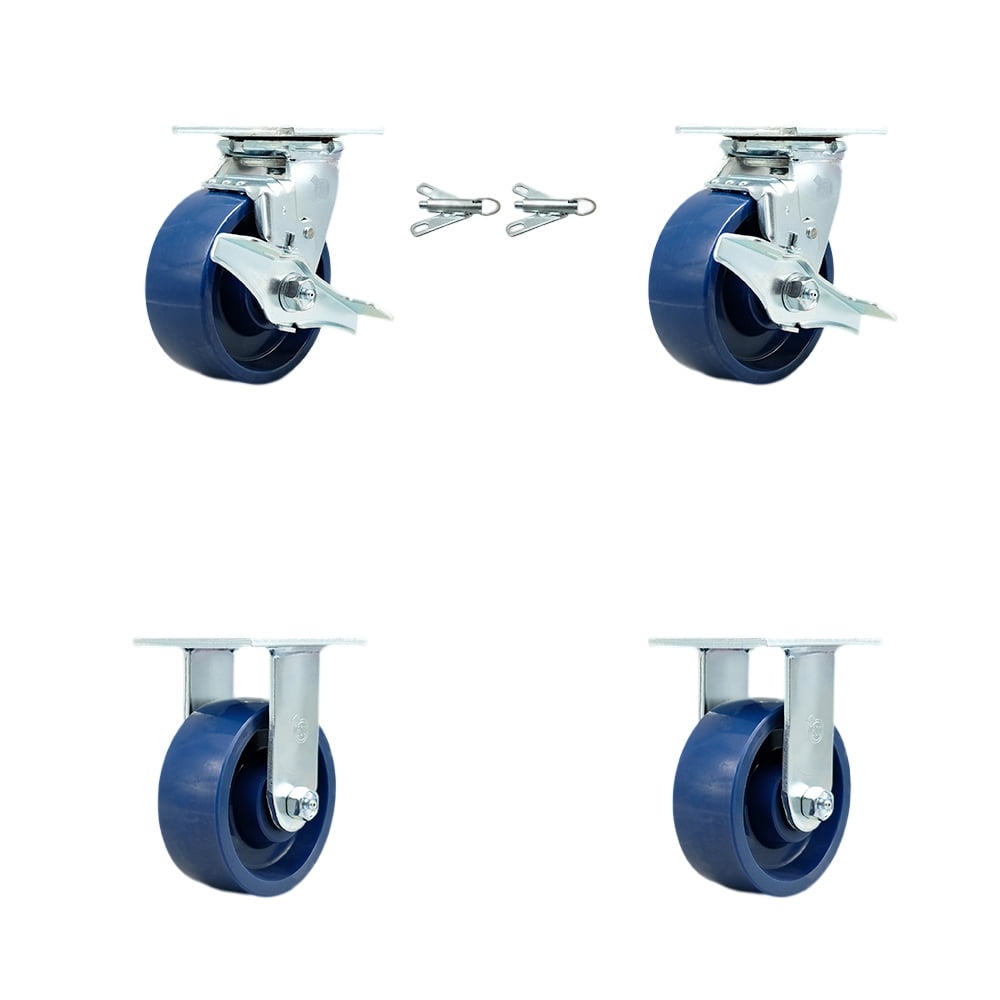 5 Inch Solid Polyurethane Caster Set with 2 Brakes/Swivel Lock 2 Rigid ...