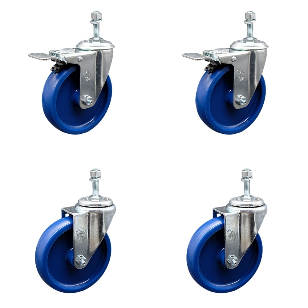 5 Inch Solid Polyurethane Swivel 10mm Stem Caster Set 2 Total Lock ...