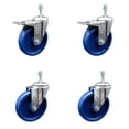 5 Inch Solid Polyurethane Swivel 3/8 Inch Stem Caster Set 2 Total Lock ...