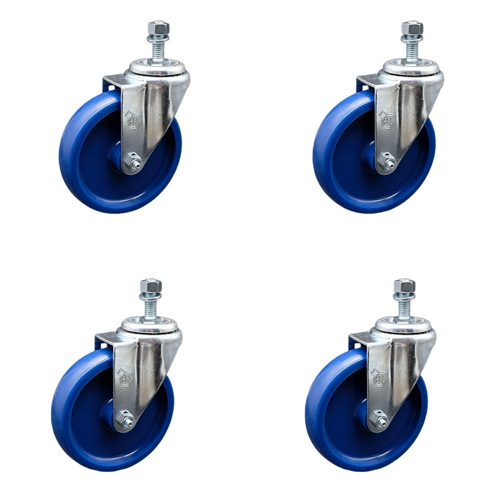 5 Inch Solid Polyurethane Wheel Swivel 10mm Threaded Stem Caster Set ...
