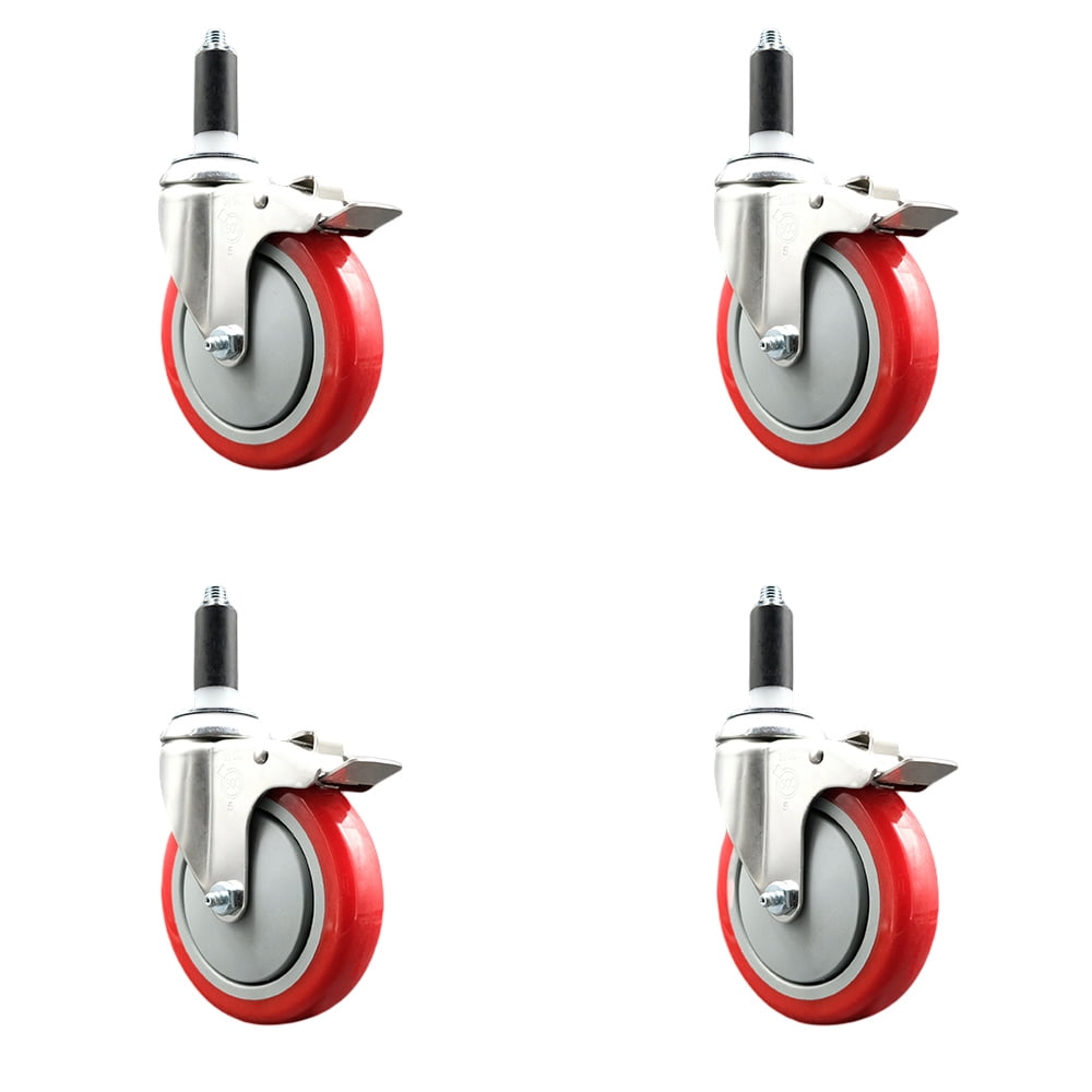 5 Inch Swivel Red Polyurethane Stem Caster Wheels - 1-1/8 Inch ...