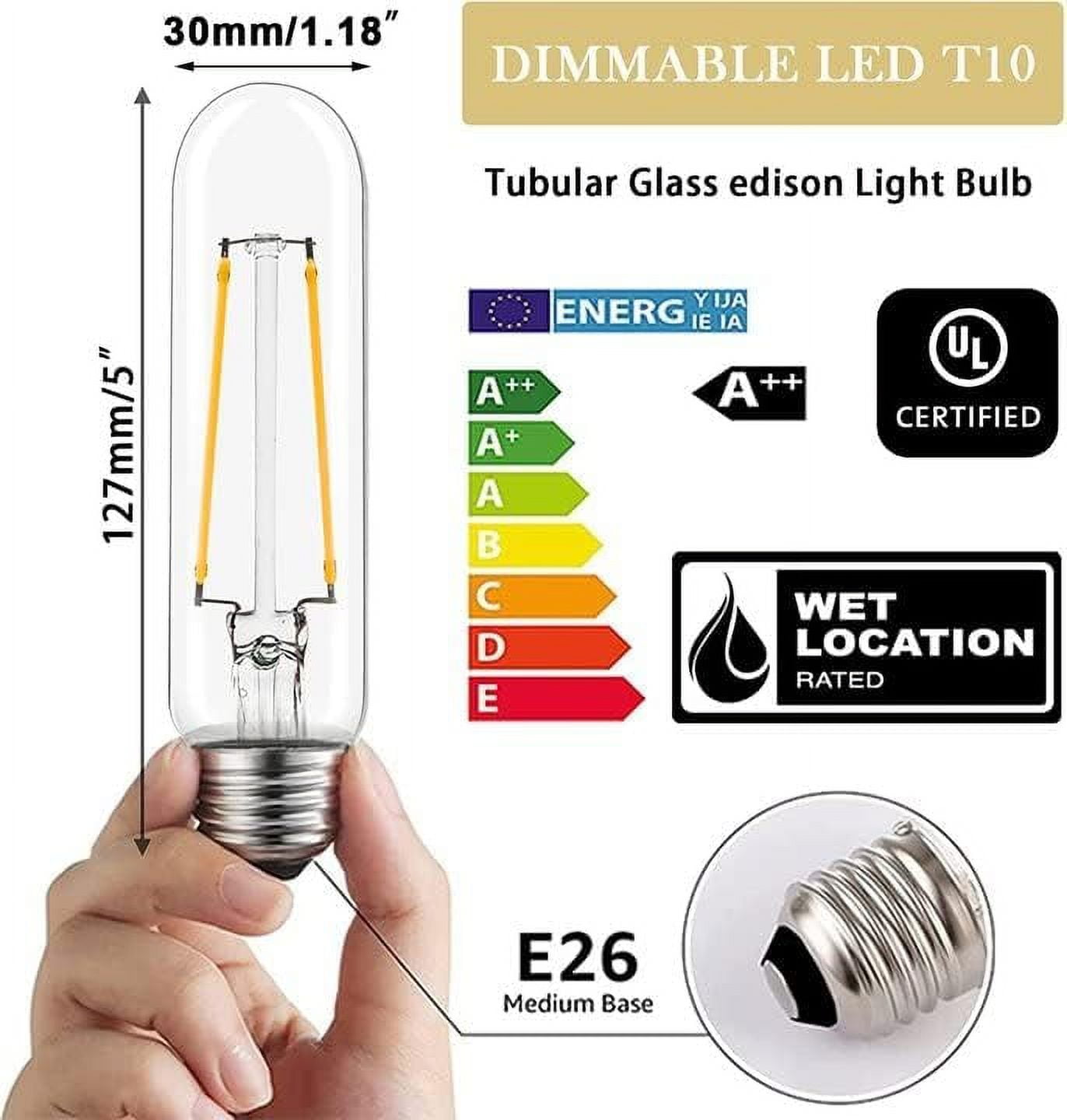 5 Inch T10 Tubular LED Light Bulbs,4000K Daylight Vintage E26 Edison ...