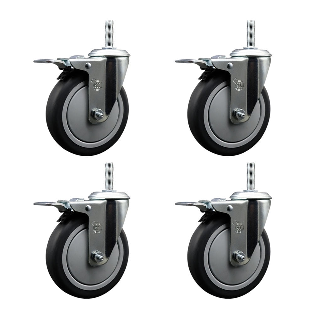 5 Inch Thermo Rubber Swivel 3/4 Inch Threaded Stem Caster Set Total ...