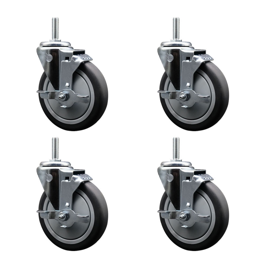 5 Inch Thermo Rubber Wheel Swivel 3/4 Inch Threaded Stem Caster Set ...