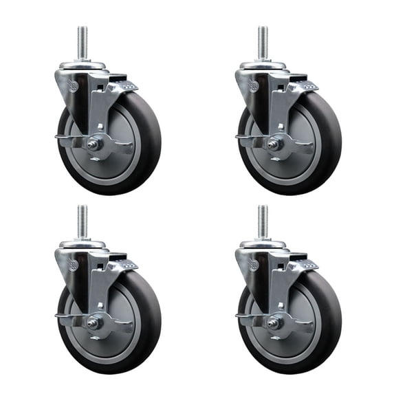 5 Inch Thermo Rubber Wheel Swivel 3/4 Inch Threaded Stem Caster Set ...