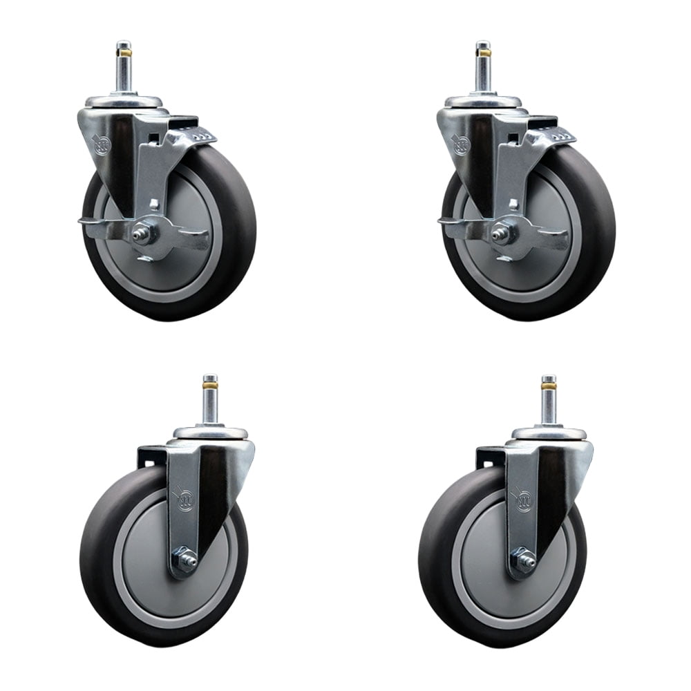 5 Inch Thermo Rubber Wheel Swivel 7/16 Inch Grip Ring Stem Caster Set 2 ...