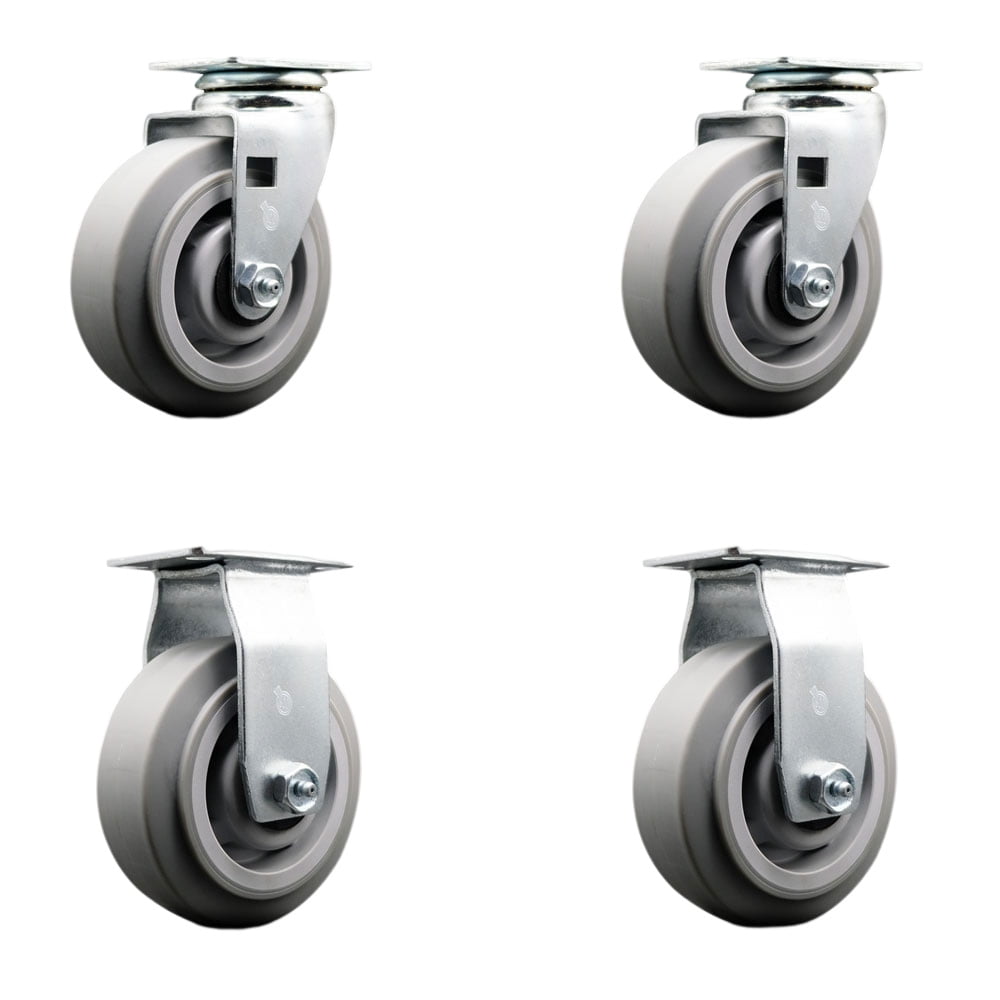 5 Inch Thermoplastic Rubber Caster Set with Ball Bearings 2 Swivel 2 ...