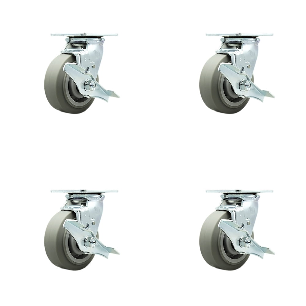 5 Inch Thermoplastic Rubber Swivel Caster Set with Ball Bearings and ...