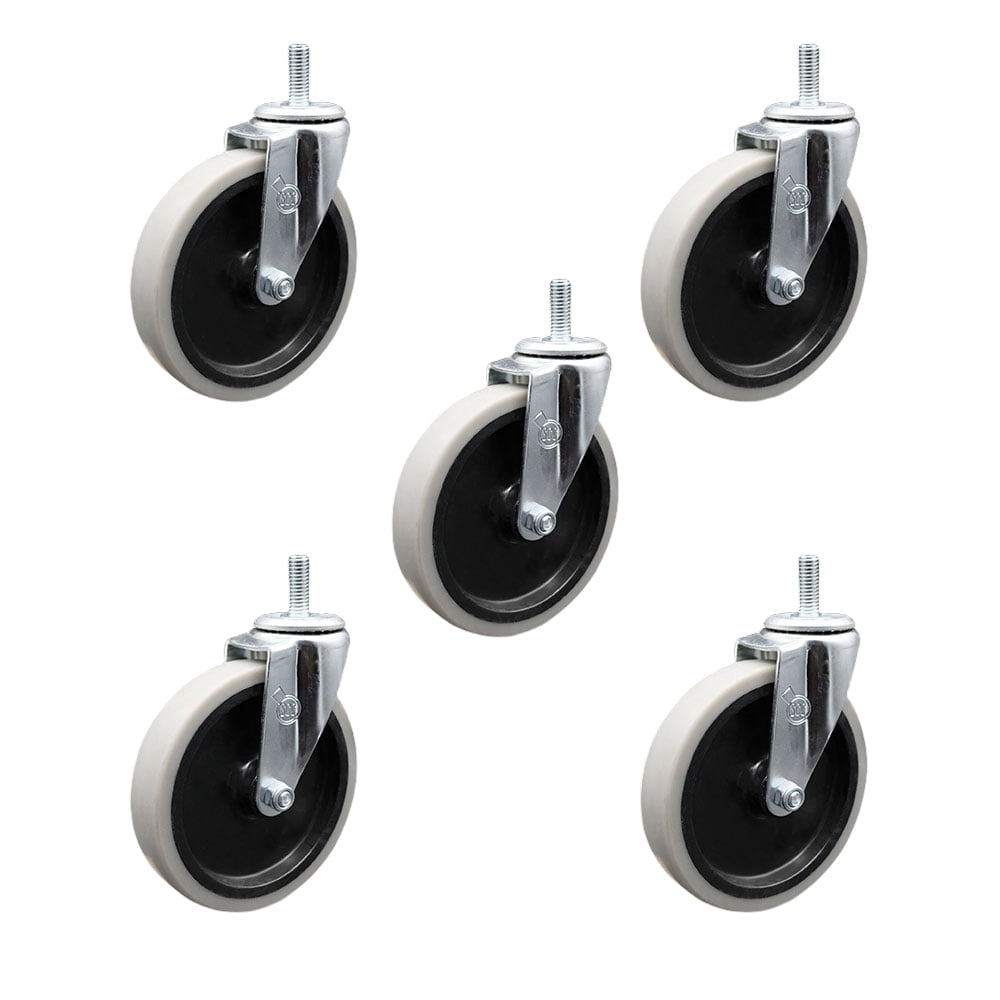5 Inch Thermoplastic Rubber Wheel 1/2 Inch Threaded Stem Caster Set of ...