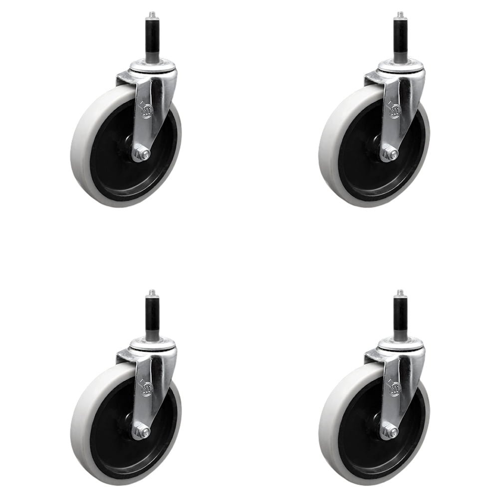 5 Inch Thermoplastic Rubber Wheel 7/8 Inch Expanding Stem Caster Set of ...
