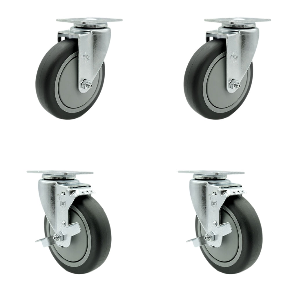 5 Inch Thermoplastic Rubber Wheel Swivel Top Plate Caster Set with 2 ...