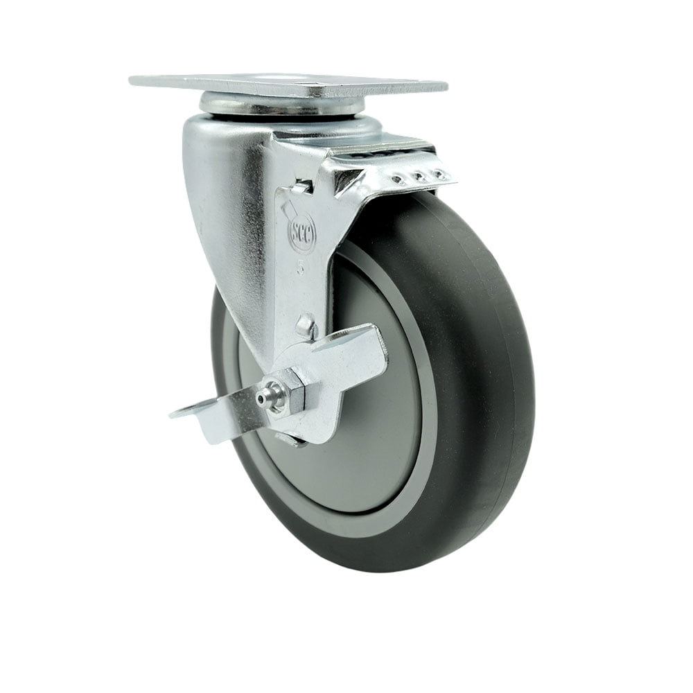5 Inch Thermoplastic Rubber Wheel Swivel Top Plate Caster with Brake ...