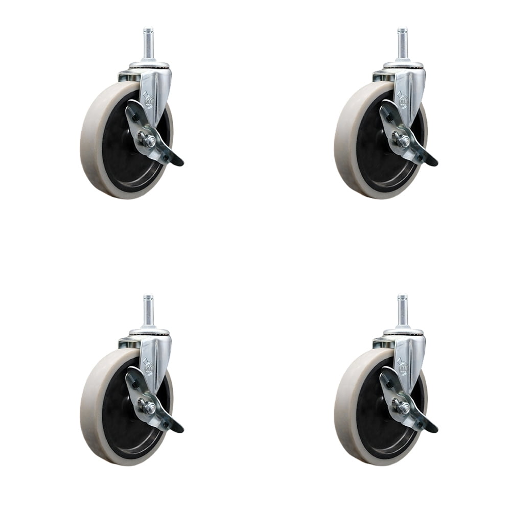 5 Inch Thermoplastic Wheel 1-3/8 Inch Grip Ring Stem Caster with Brakes ...