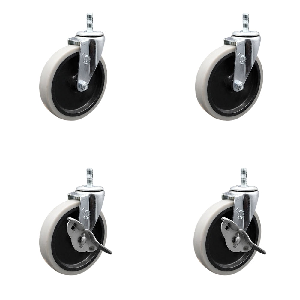 5 Inch Thermoplastic Wheel 3/8 Inch Threaded Stem Caster Set with 2 ...