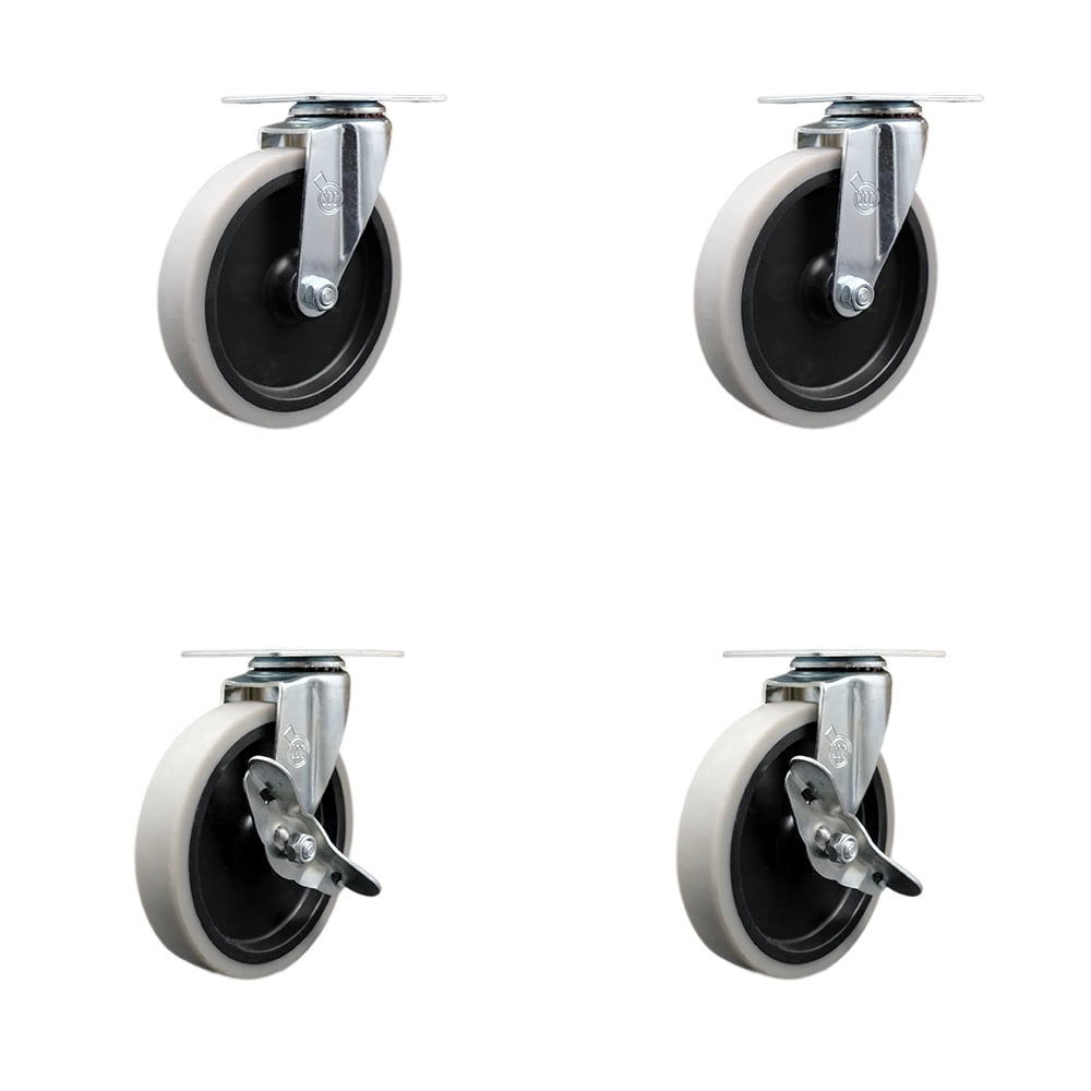 5 Inch Thermoplastic Wheel Top Plate Caster Set with 2 Brakes Service ...