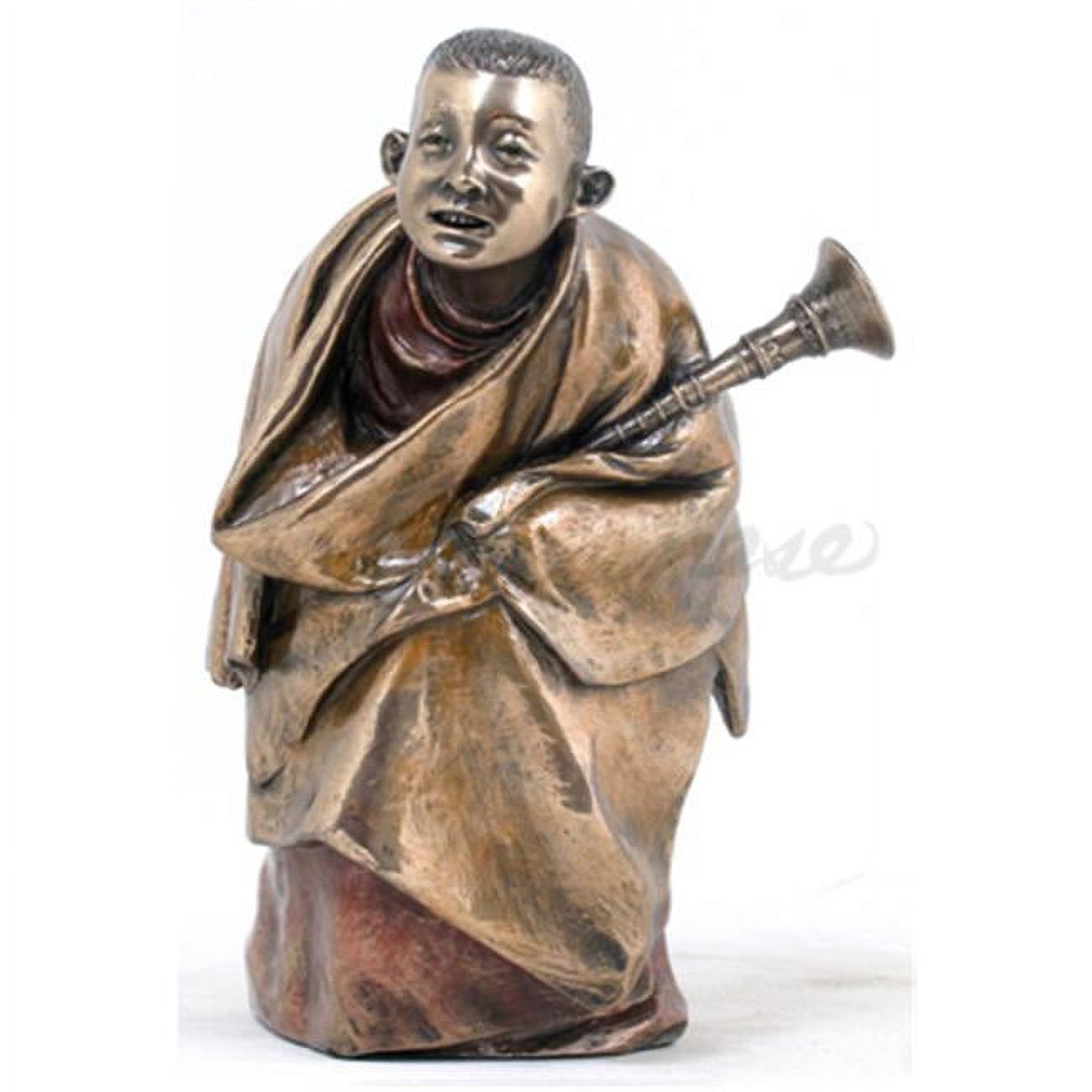 5 Inch Tibetan Monk Rag Dung Instrument Polished Bronze Hue Figure ...