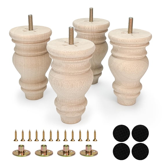 5 Inch Unfinished Solid Wood Bun Feet Set Of 4 For Couch Chair Sofa ...