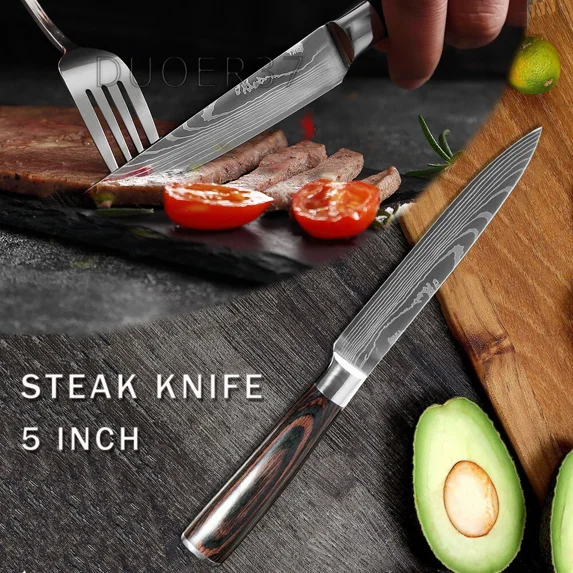 5 Inch Utility Knife Kitchen Steak Knife Damascus Pattern Stainless ...