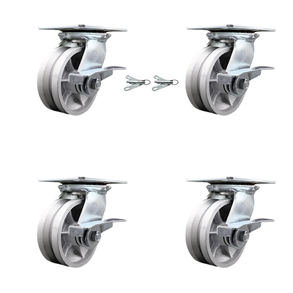 5 Inch V Groove Semi Steel Caster Set with Ball Bearing 4 Brake 2 ...