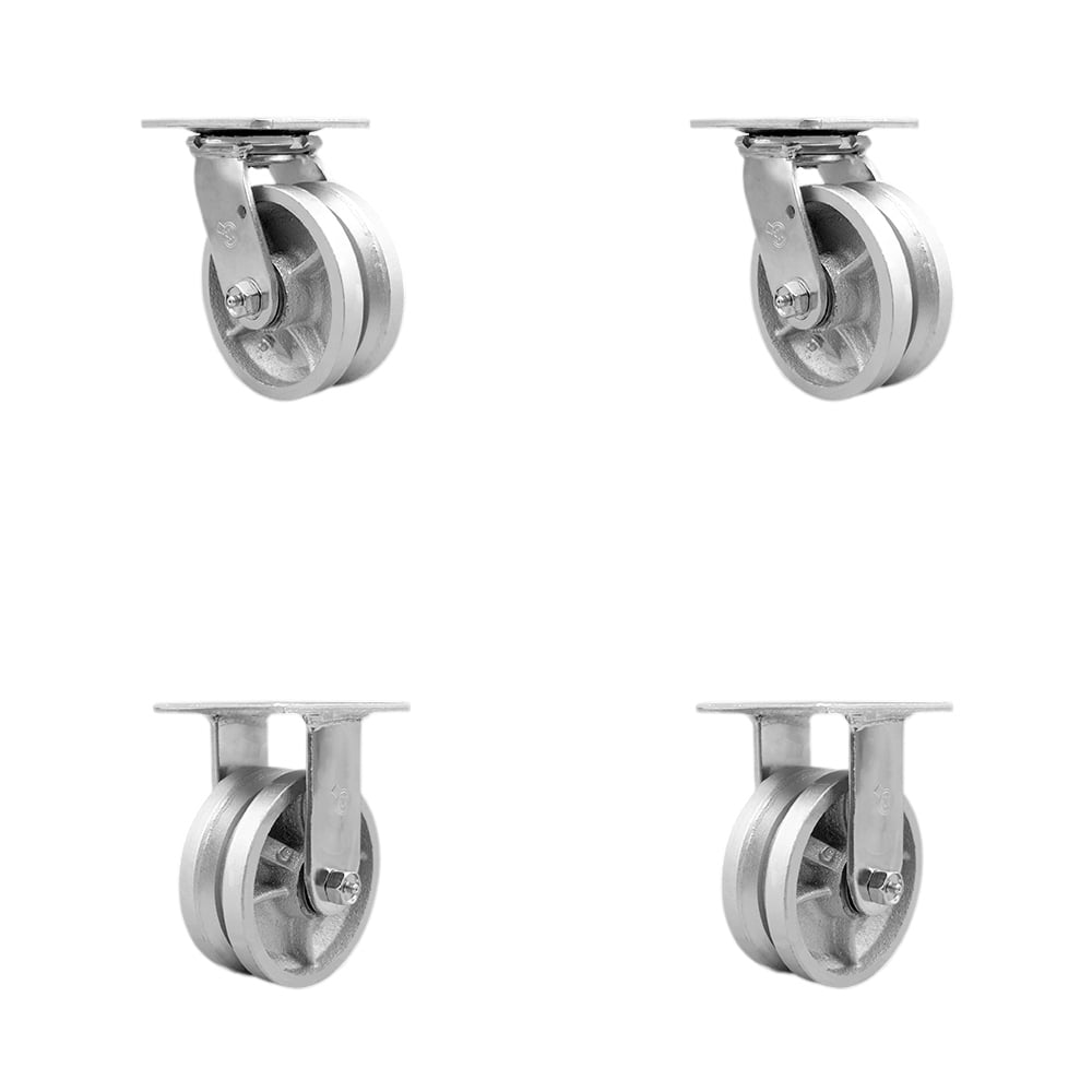 5 Inch V-Groove Semi Steel Caster Set with Bronze Bearings 2 Swivel 2 ...