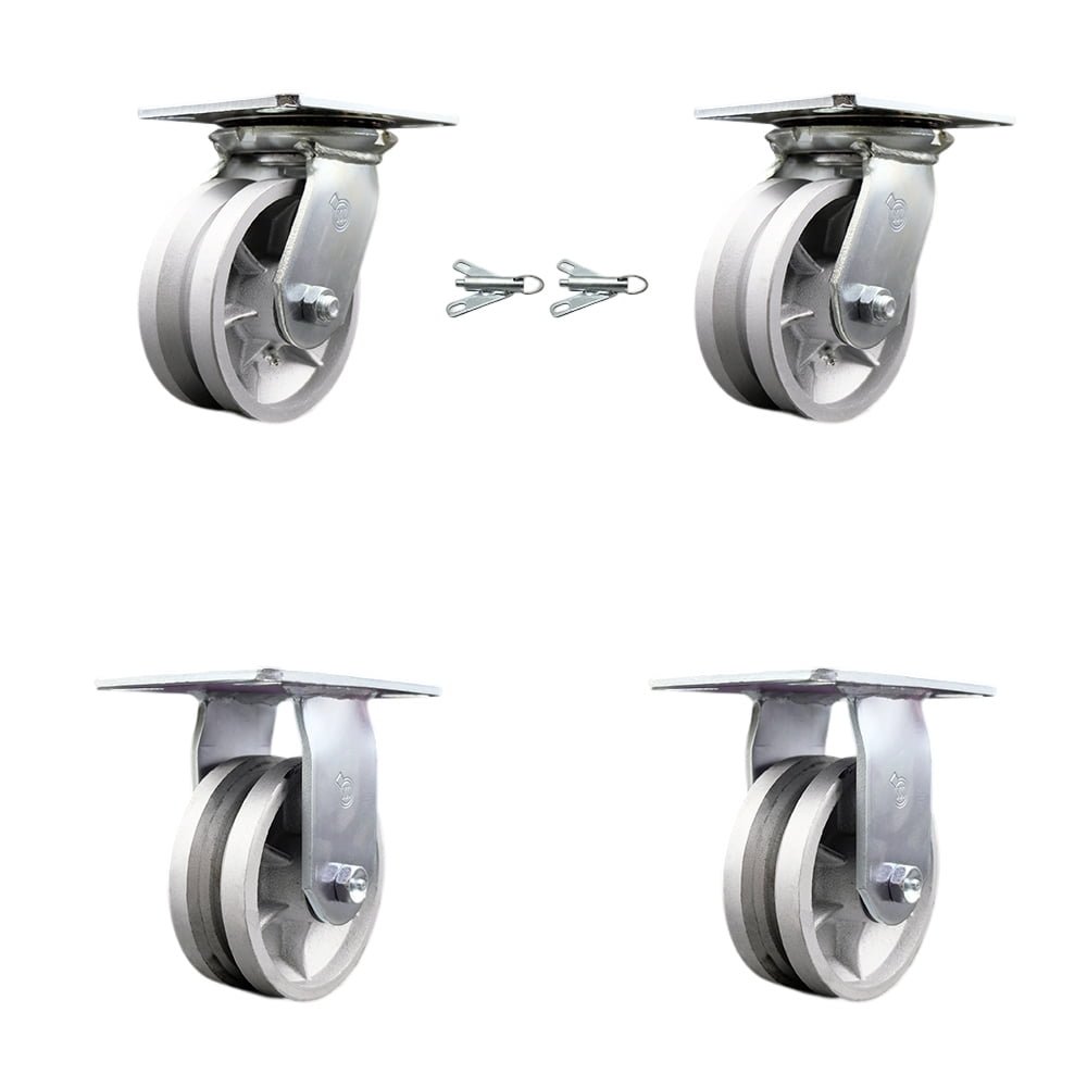5 Inch V Groove Semi Steel Caster Set with Roller Bearing 2 Swivel Lock ...