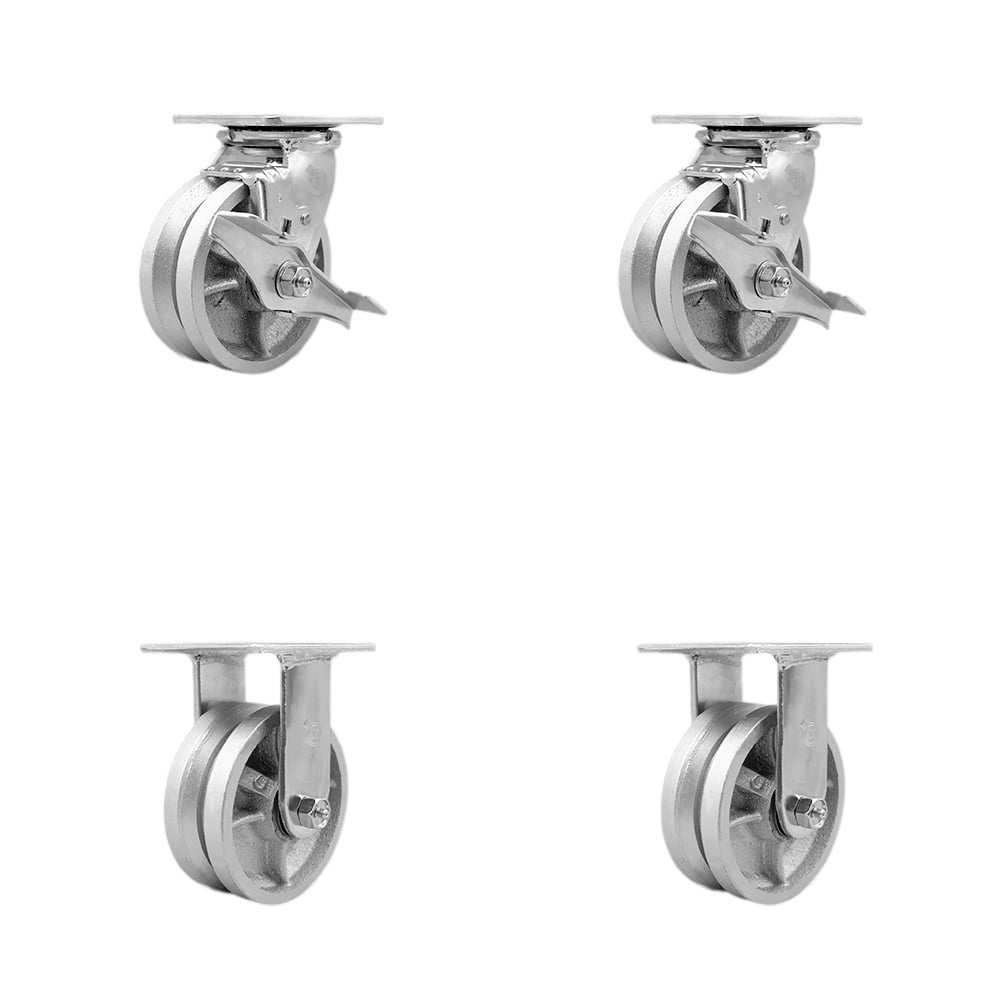 5 Inch V Groove Semi Steel Caster Set with Roller Bearings 2 Brakes 2 ...