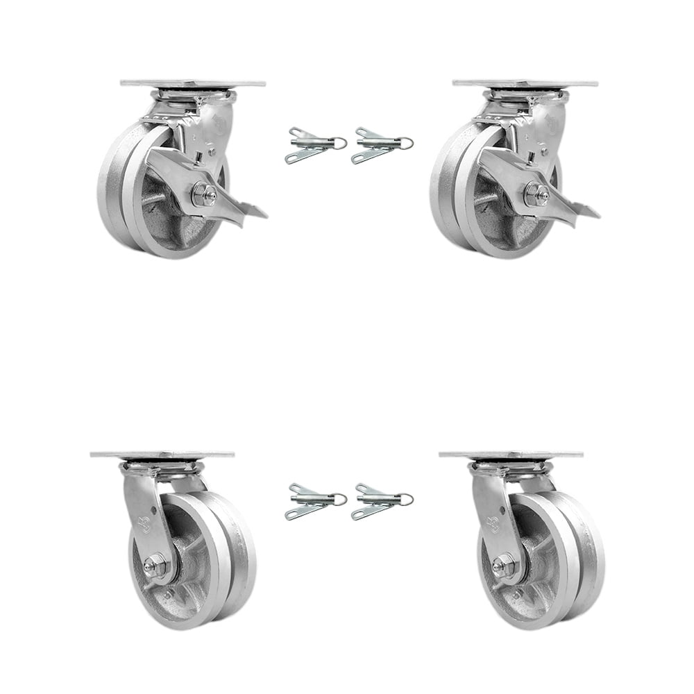 5 Inch V Groove Semi Steel Caster Set with Roller Bearings 4 Swivel ...