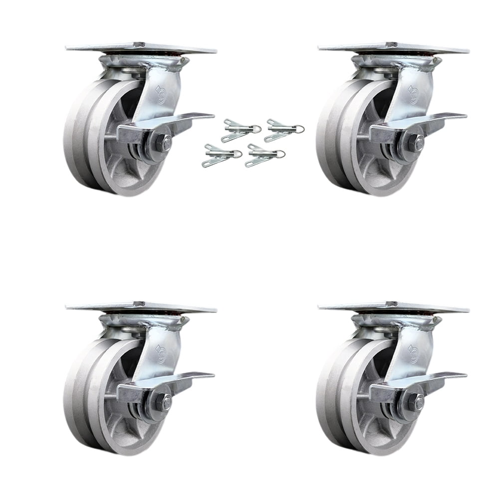 5 Inch V Groove Semi Steel Caster Set with Roller Bearings and Brake ...