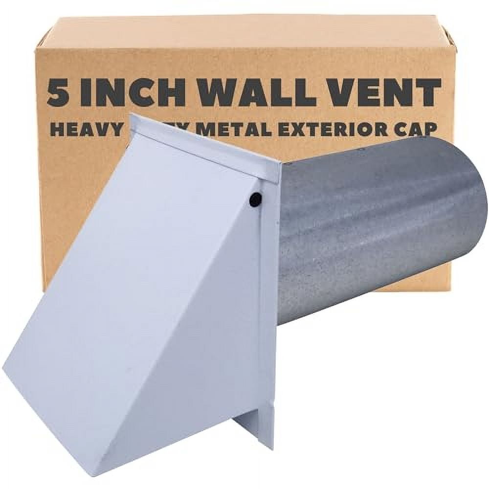 5 Inch Wall Vent Cap - Painted White Steel - Damper Only - Heavy Duty ...