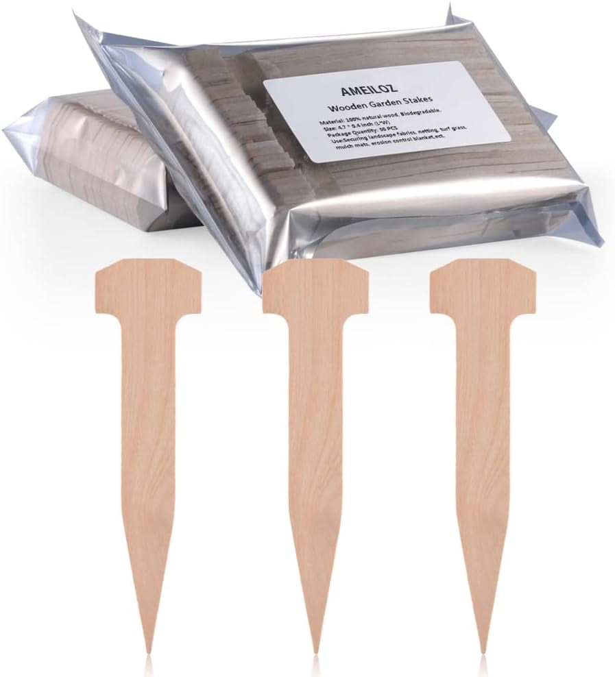 5 Inch Wooden Garden Stakes, Sturdy Wood Staples Pins Ground Stakes for ...