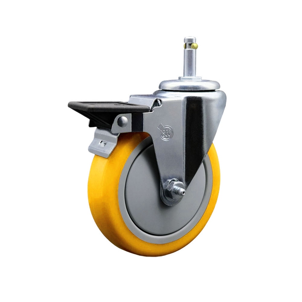 5 Inch Yellow Poly Wheel Swivel 7/16 Inch Grip Ring Stem Caster with ...