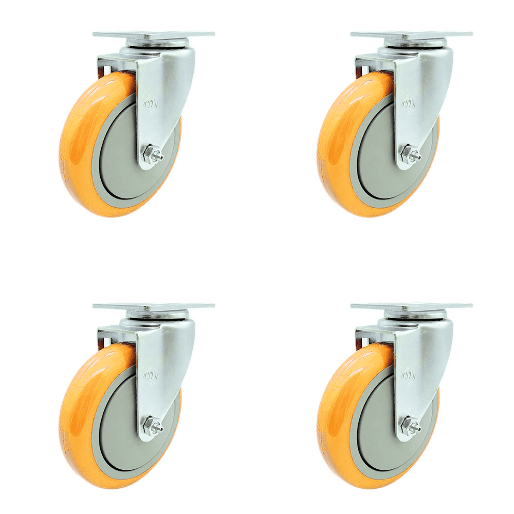 5 Inch Yellow Polyurethane Wheel Swivel Top Plate Caster Set Service ...
