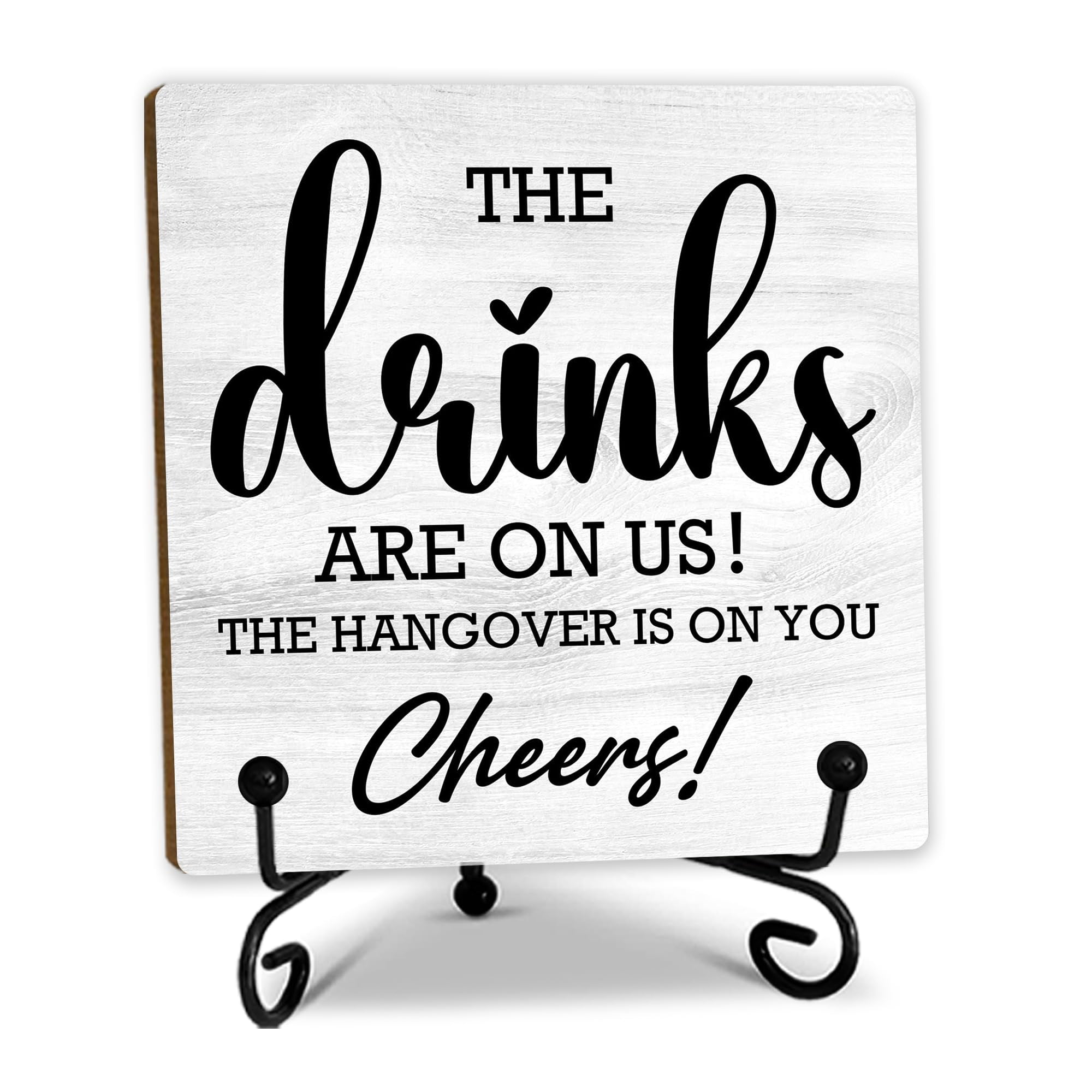 5 Inches Bar Sign, The Drinks FST1 Are On Us! Cheers! Desk Table ...
