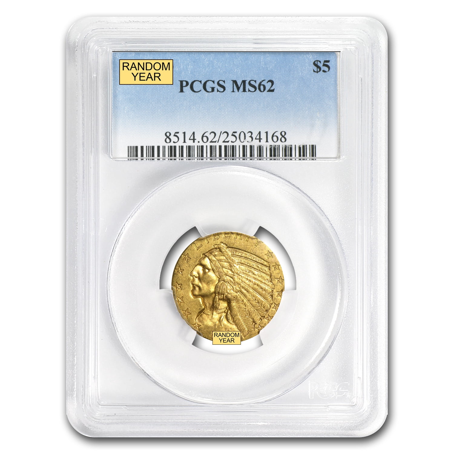 $5 Indian Gold Half Eagle MS-62 PCGS (Random Year) - Walmart.com
