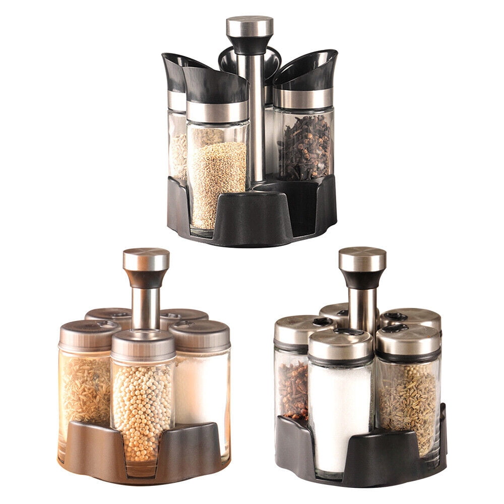 5-Jar Revolving Spice Rack,Spices & Seasonings Sets with Rack,Storage ...