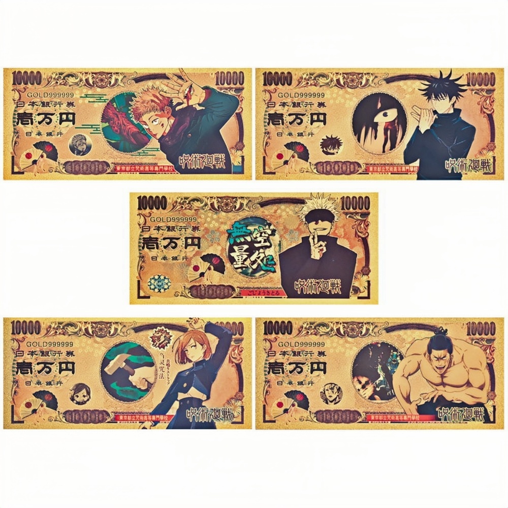 5 Jujutsu Kaisen Wizard Anime-Inspired Plastic Gold Foil Collectible ...