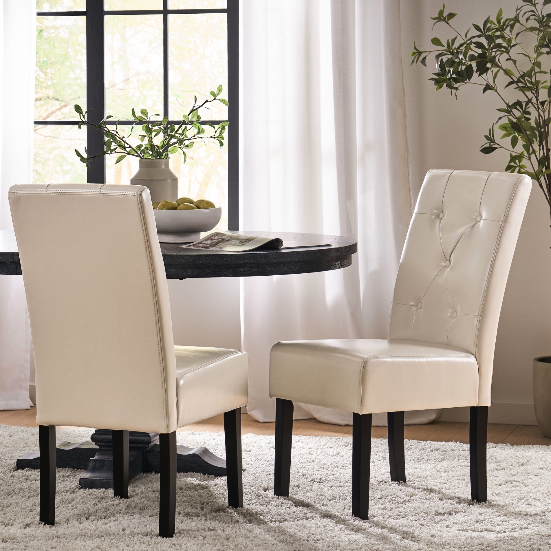 5 Kd Dining Chair Pair, Bonded Leather Upholstery, Back, Dark Legs For ...