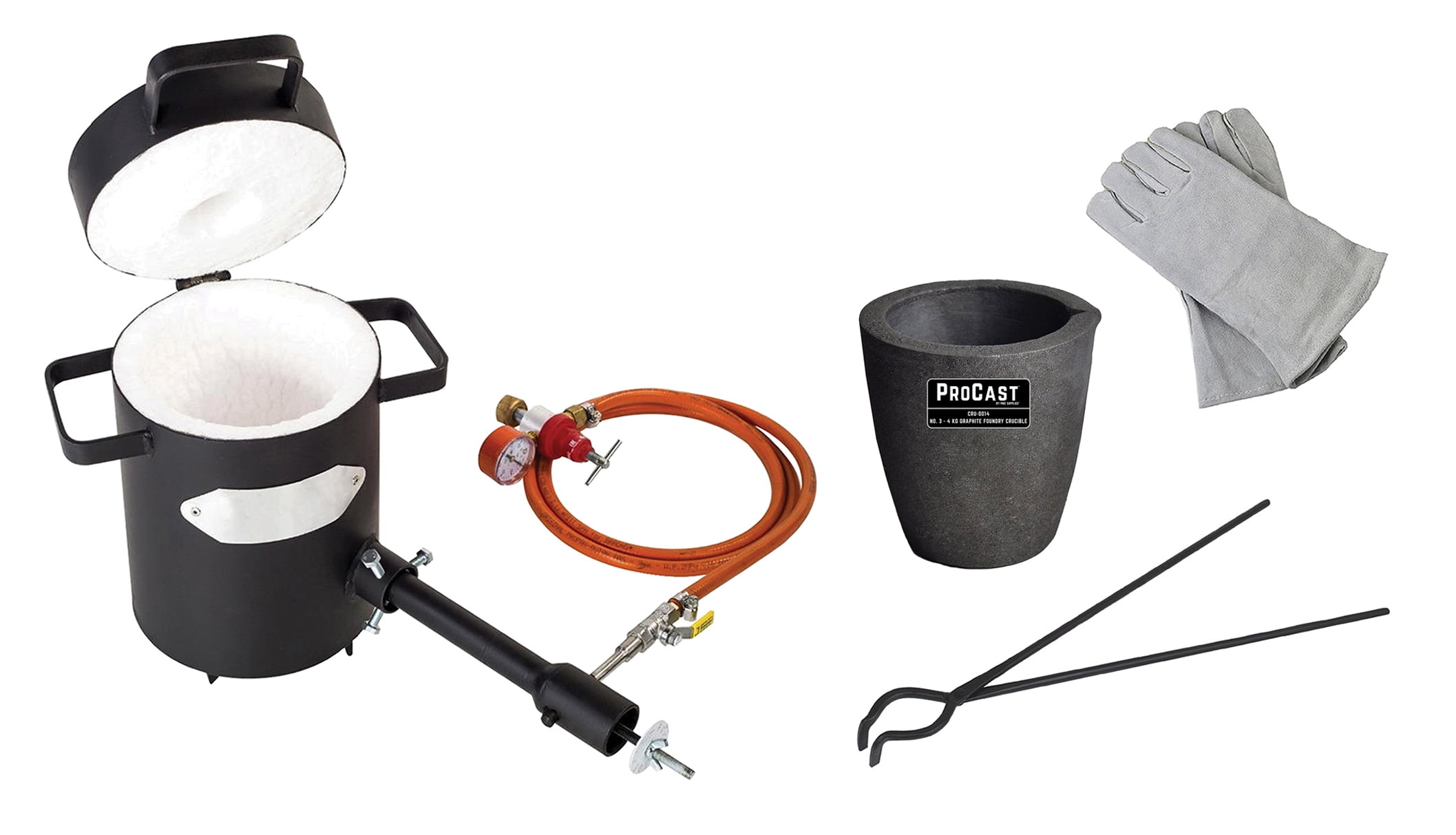 5 Kg Propane Gas Furnace Kit with Graphite Foundry Crucible 19" Hinge ...