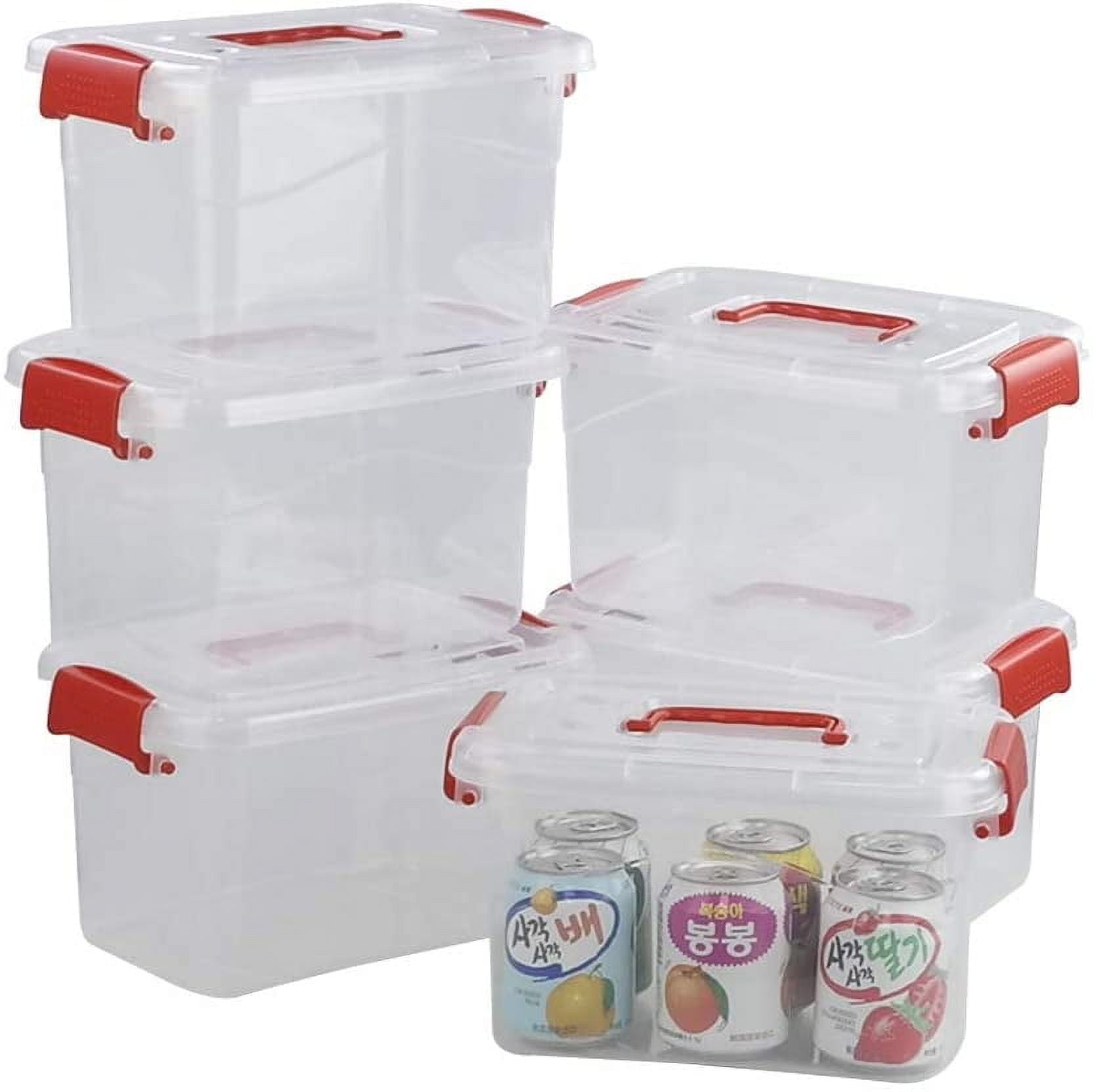 5 L Plastic Storage Bin with Lid, Clear Transparent Box With Red ...