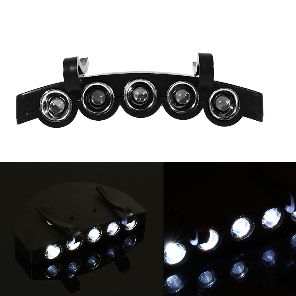 5 LED Cap Hat Brim Clip Head Light Lamp Headlamp Fishing Hiking Cycling ...