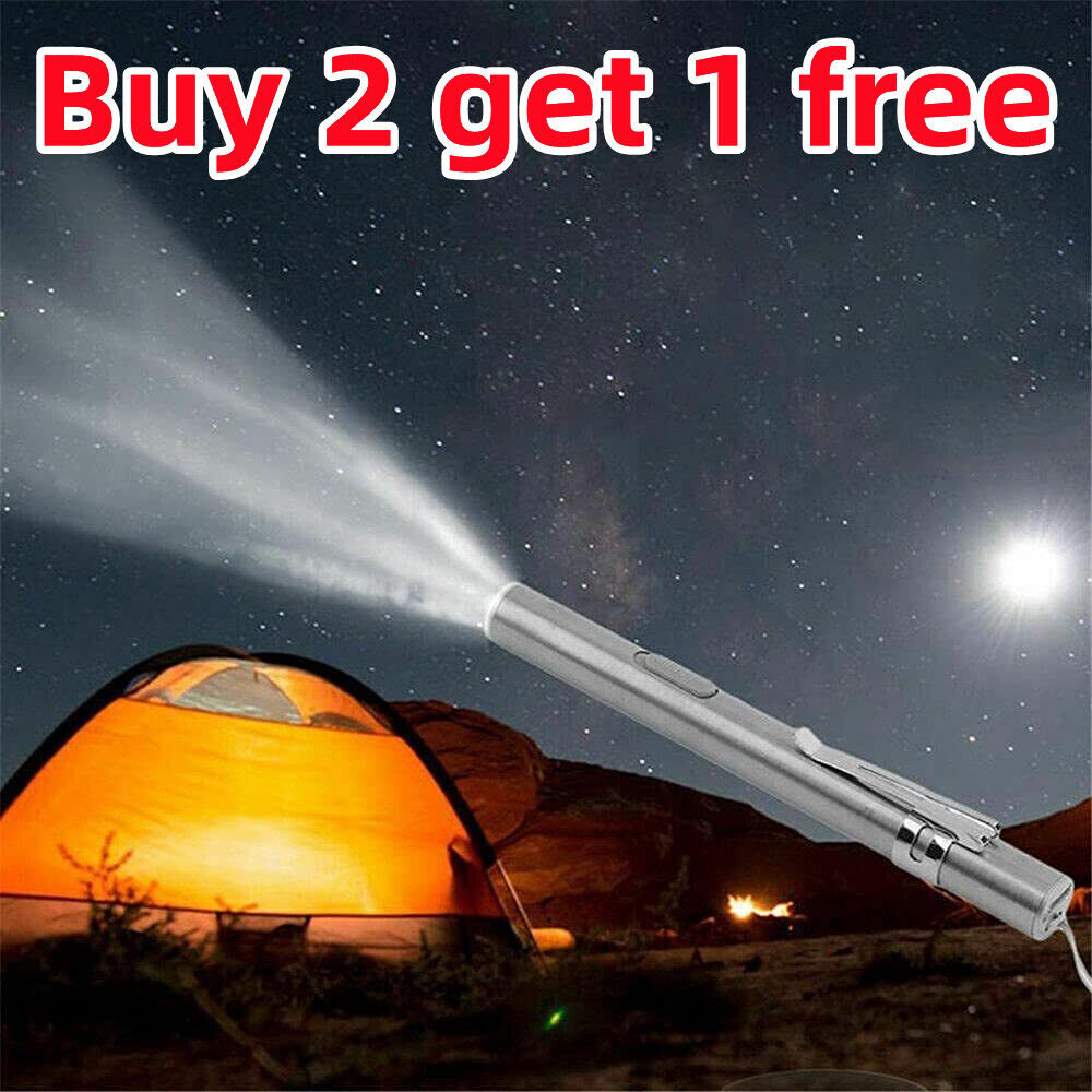 5" LED USB RECHARGEABLE MINI FLASHLIGHT Stainless Steel Pen Light 1000 ...