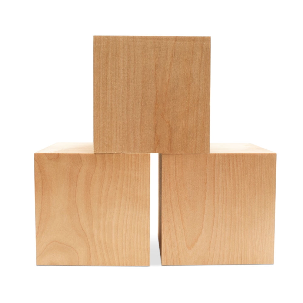 5" Large Wood Cubes, Pack of 3 Square Wood Block for DIY, Wooden Blocks ...