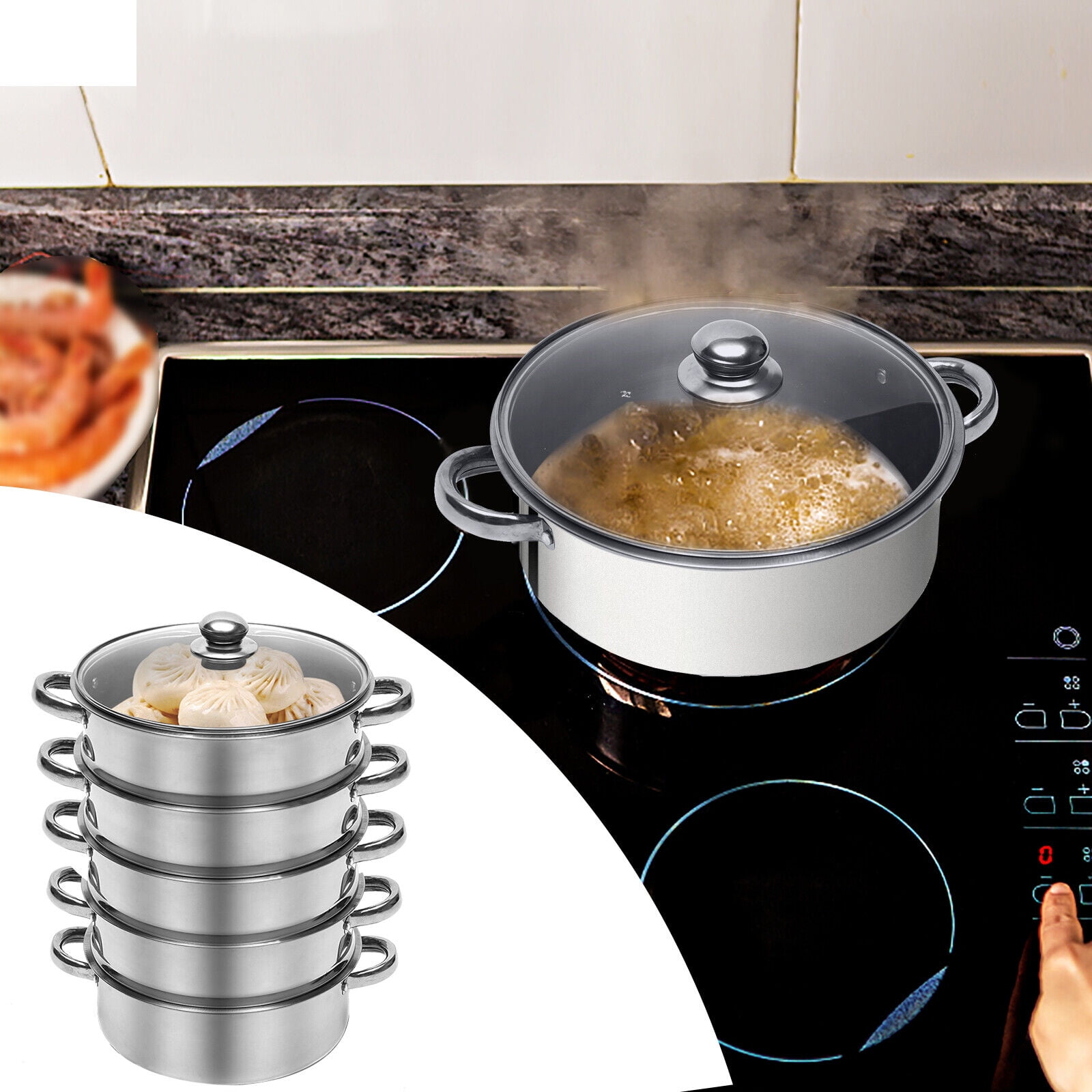 5-Layer 26cm Stainless Steel Steamer / Steam Cooker for Healthy Cooking ...