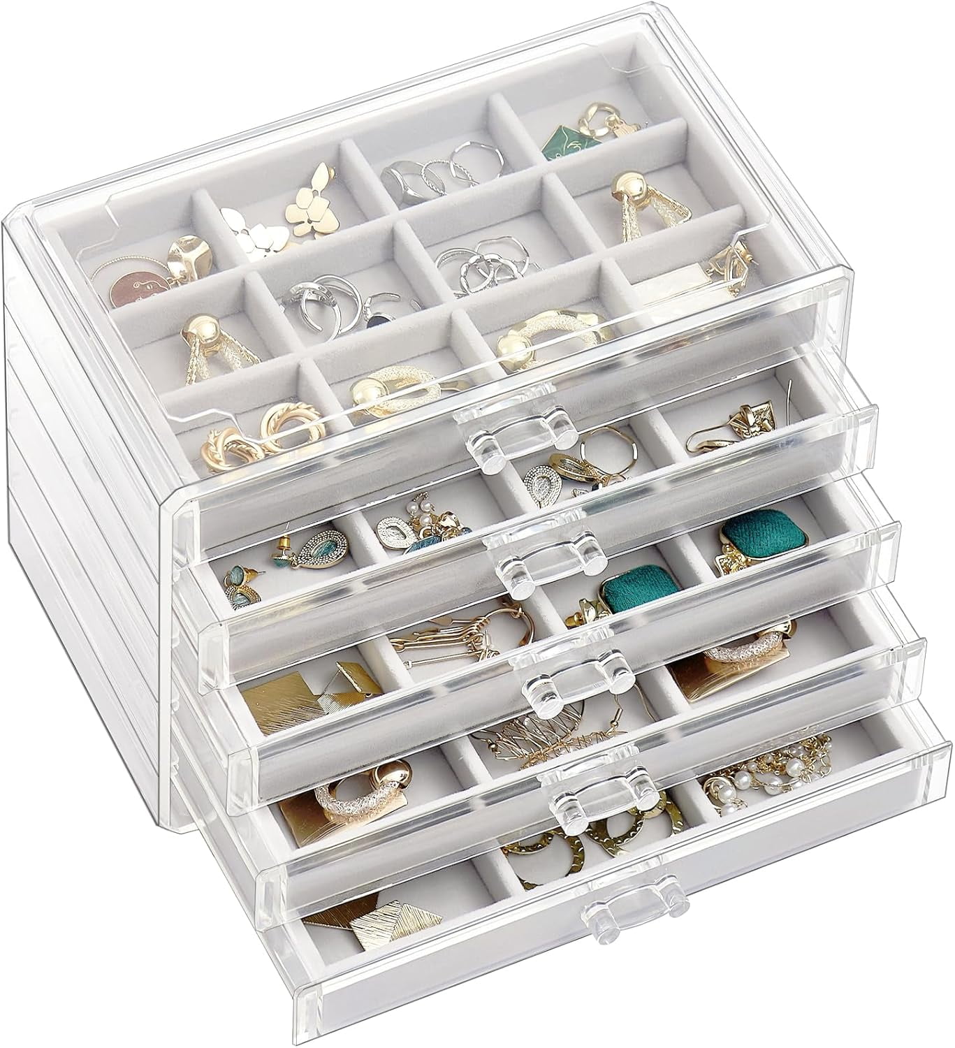 5-Layer Acrylic Earring Organizer with Drawers - Clear Jewelry Box with ...