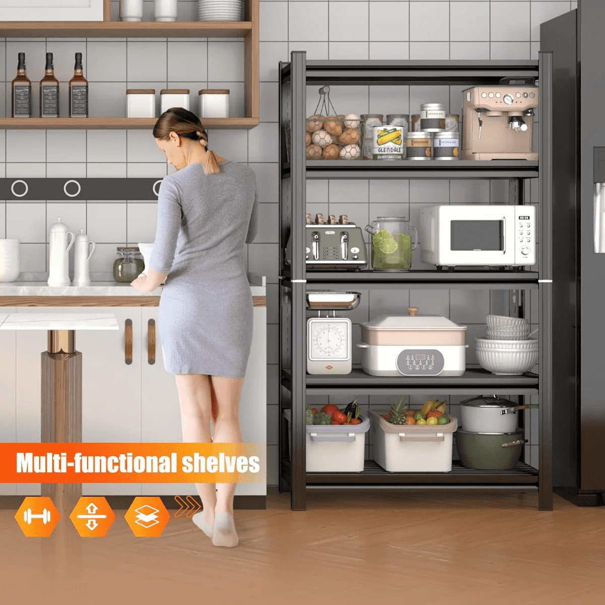 5-Layer Adjustable Height Metal Storage Rack 2000LBS Black Horizontal ...