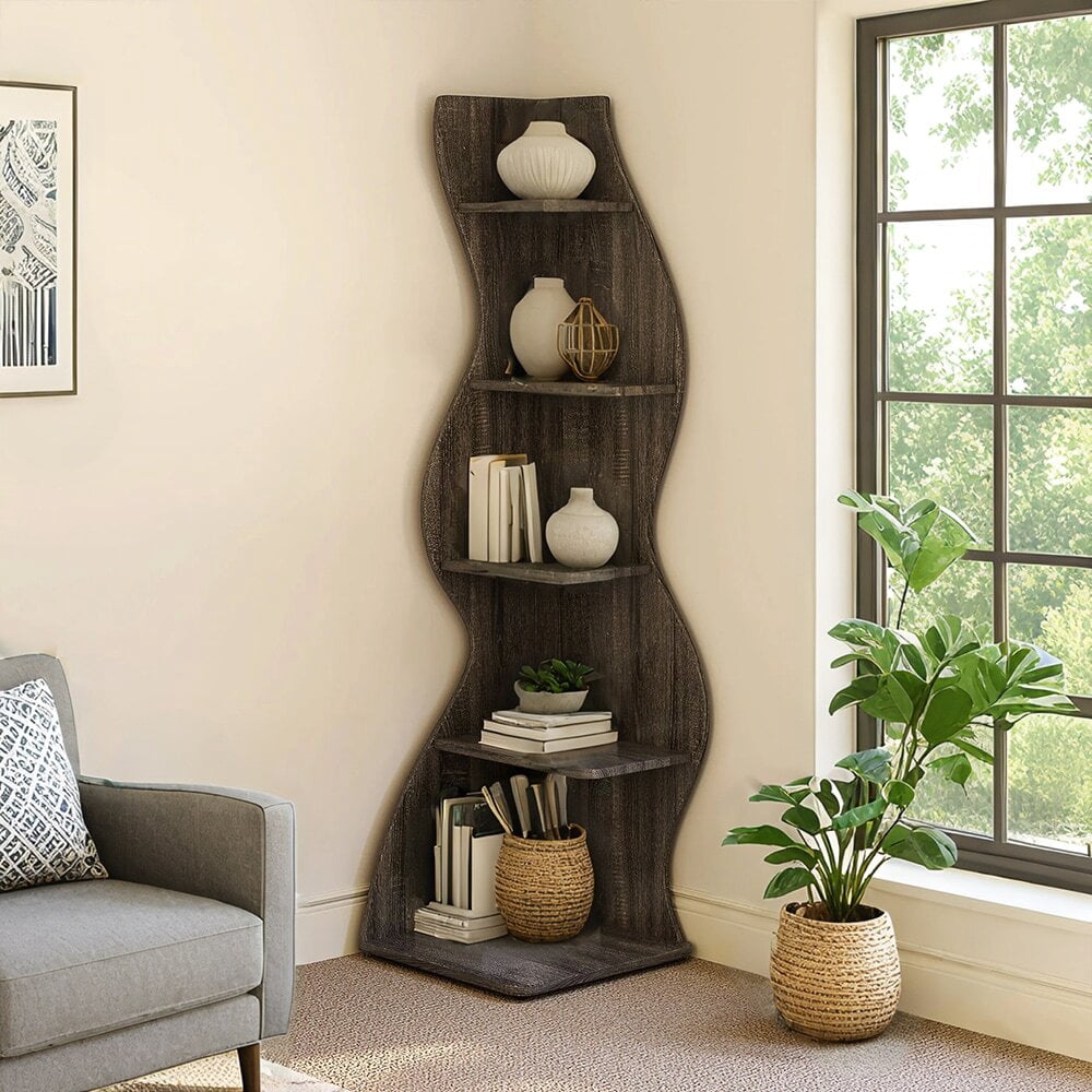 5-Layer Corner Bookshelf, Corner Bookshelf, Display Cabinet, Shelving ...