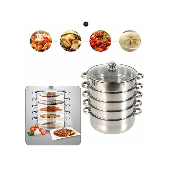 5-Layer Covered Food Steamer, Multi-Purpose Stainless Steel Food ...