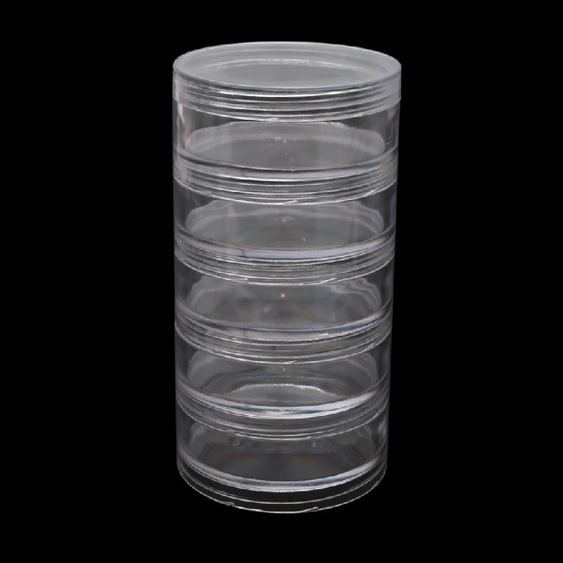 5 Layer Cylinder Stackable Bead Containers Plastic Round Clear Storage ...
