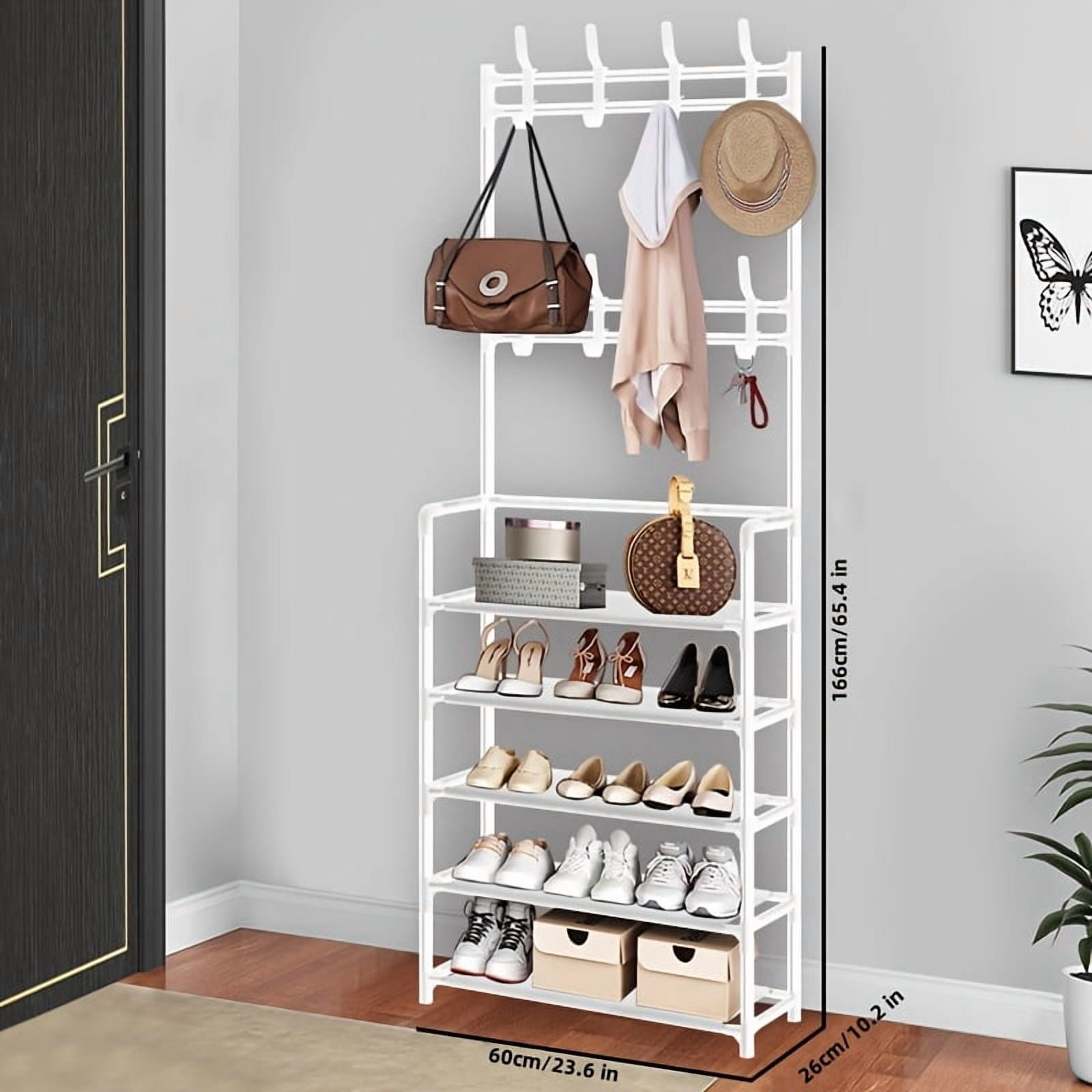 5-Layer Detachable Metal Shoe & Hat Rack 8 Double Hooks | Organizes ...